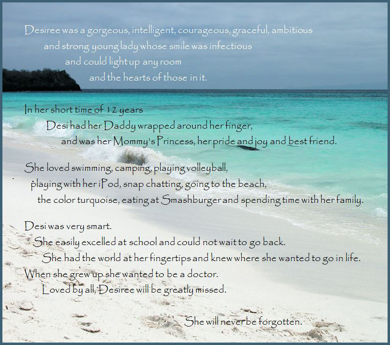 In memory of Desiree Goodwin aged 12